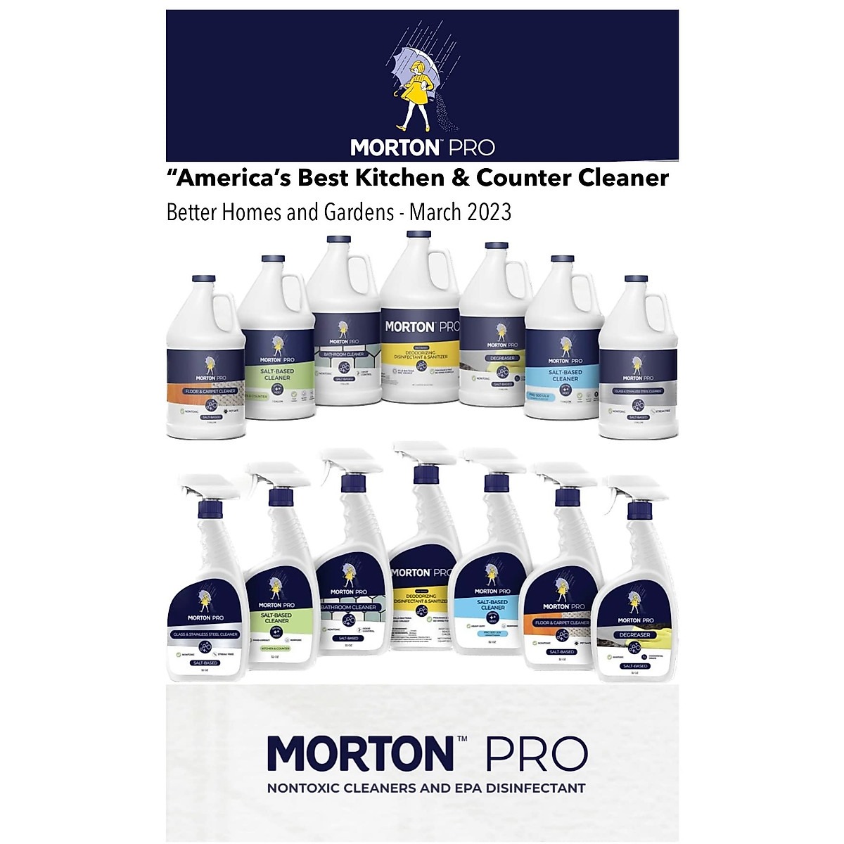 Morton PRO NON-TOXIC DEGREASER, Salt-Based and Non-Hazardous, commercial grade to clean tough grease and grime, Food Contact Surface Safe, Dye-free, odor control with a fresh lemon scent