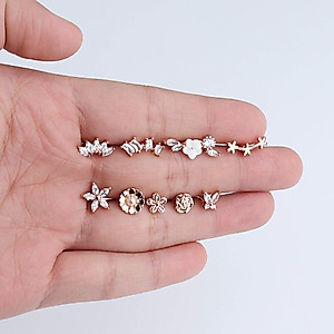 Drperfect Cartilage Stud Earrings for Women 16G Stainless Steel Silver/Rose Gold Plated Conch Helix Tragus Piercing Jewelry