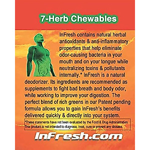 Infresh Bad Breath Cure, (NOT Candy) All Natural, Sugar Free for halitosis, Bad Breath and Body Odor Cure from The Inside Out. Herbal chewable Tablets Deliver Freshness and Help with Digestion