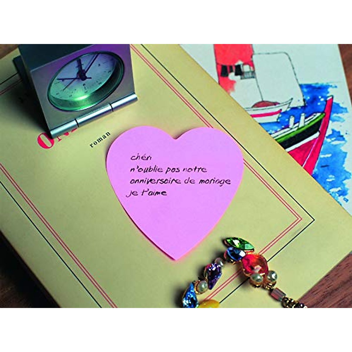 Post-it Notes - 1 Block of 225 Heart Shape Sticky Notes - 70 x 70mm - Sticky Notes for Desk, Office, School and Memos - Pink