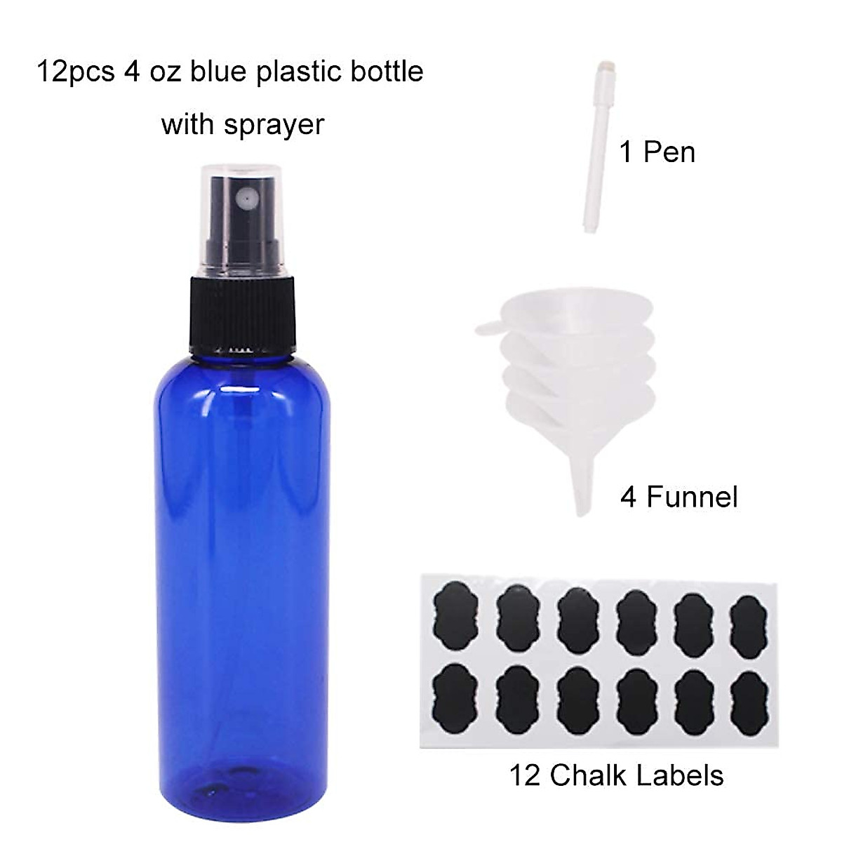 BPFY 12 Pack 3.3 oz Blue Plastic Spray Bottles For Essential Oils, Perfumes, Cosmetics, Alcohol, Fine Mist Spray Bottle, Cosmetic Spray Bottle, Refillable Liquid Conainters