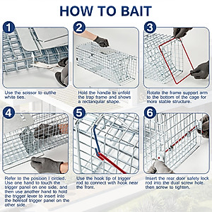Humane Rat Trap Cage Live Rat Traps Humane Cat Traps Catch Release Live Animal Rodent Cage Collapsible Galvanized Wire for Rabbit Small Groundhogs Squirrel Mole Gopher Mice Chipmunk-24X8X7.2In