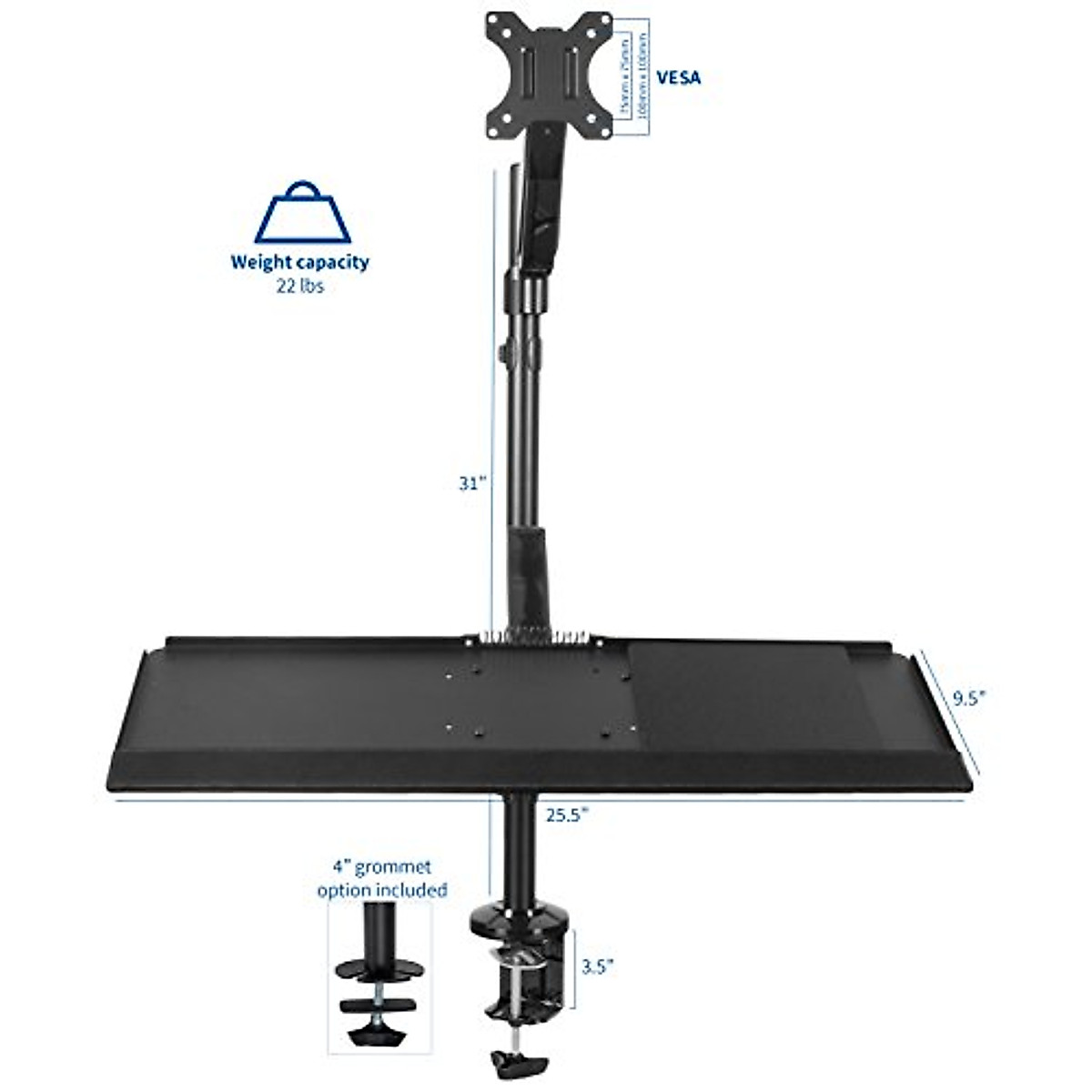 VIVO Sit-Stand Height Adjustable Pneumatic Spring Arm Keyboard Tray Desk Mount for 1 Screen up to 32 inches STAND-SIT1B