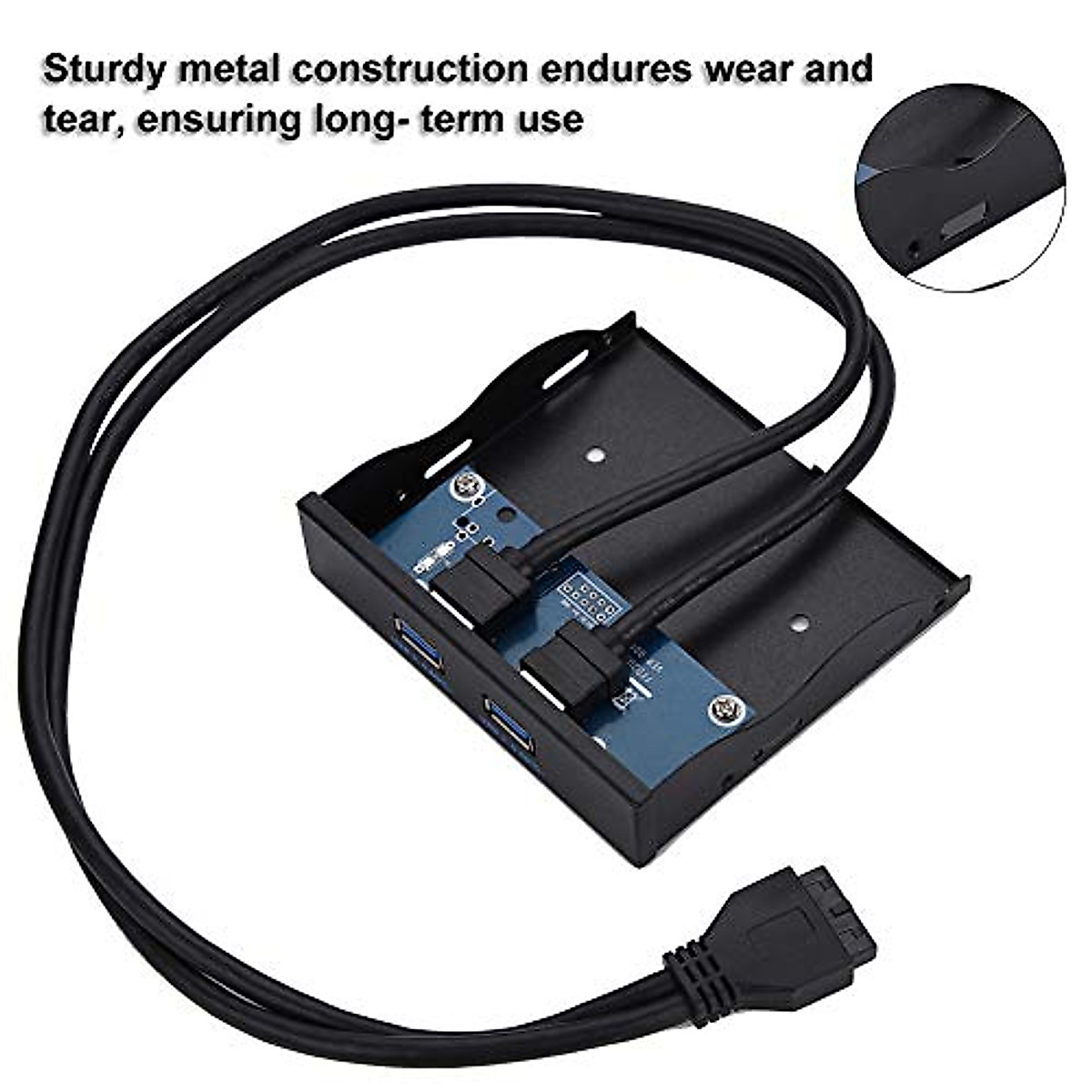 ASHATA USB Front Panel,USB 3.0 Floppy Front Panel with 2-Port,3.5 inches Floppy Bay 19 Pin to 2 Interface USB3.0 HUB