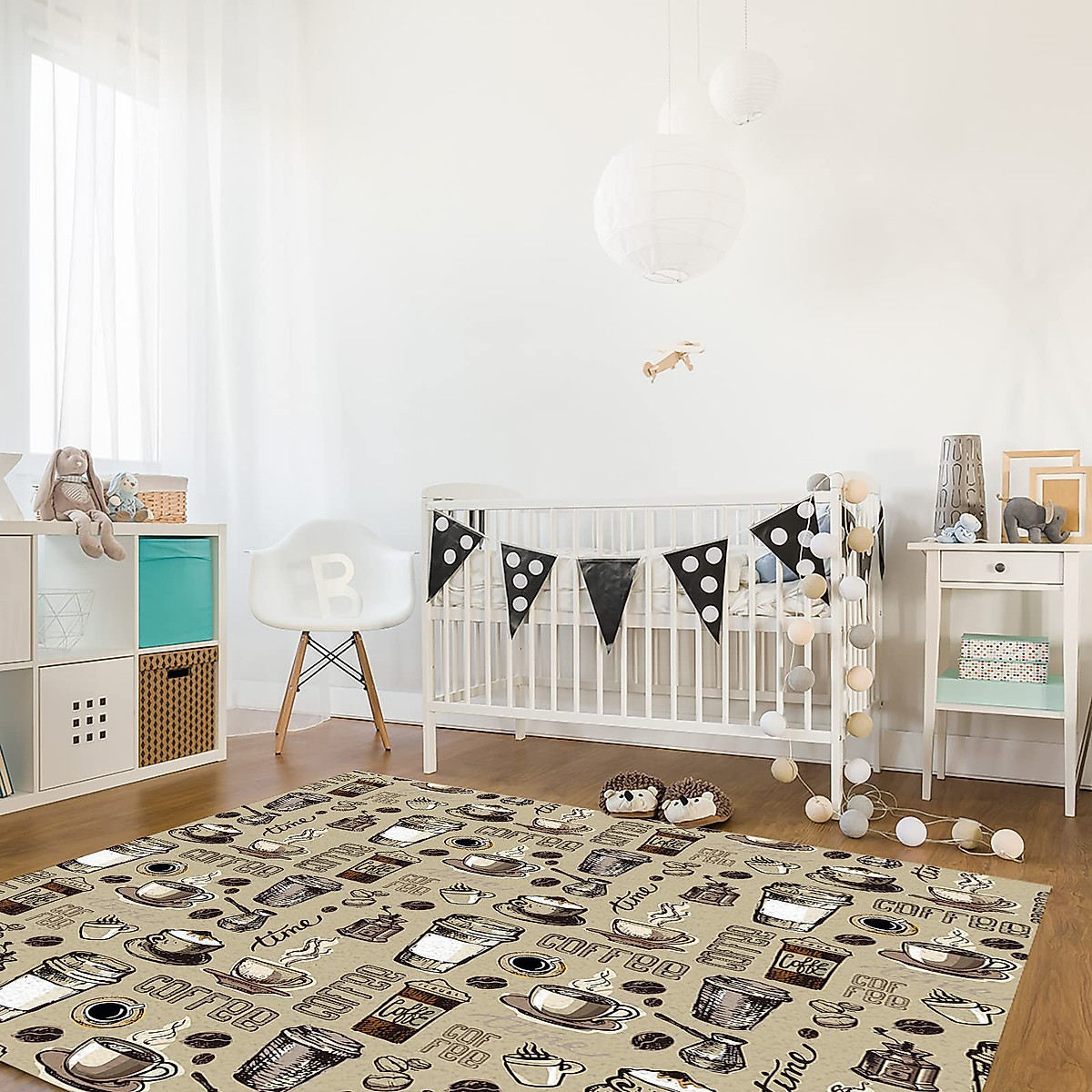 Area Rug for Bedroom Living Room Decor,Retro Sketch Coffee Set Bean with Quote Ultra Soft Non-Slip Accent Rugs Indoor Large Floor Carpet Aromatic Drink on Khaki Non-Shedding Nursery Floor Mat,48x72in