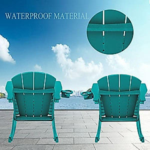 HUEZOE Adirondack Rocking Outdoor Cup Holder, Weather Resistant HDPE Patio Chairs QWY03, Blue