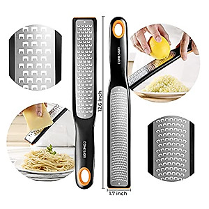 Cohesion Etched Zester & Grater Set of 2 - Kitchen Zester Tool for Lemon, Cheese, Garlic, Ginger, Nutmeg, Chocolate, Fruits, Vegetables - Sharp Premium Stainless Steel Blade with Protective Cover