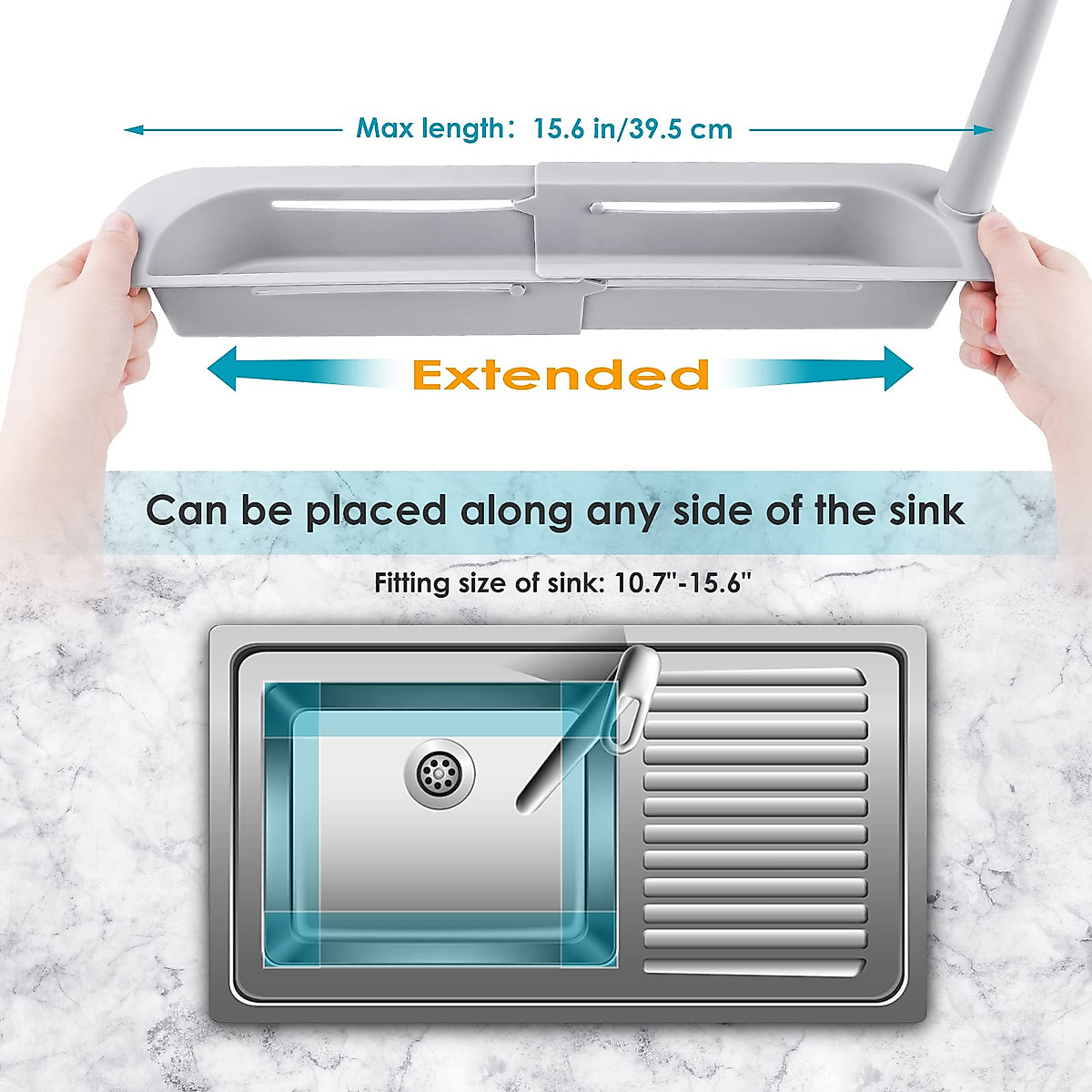 NiHome Roll Up Dish Drying Rack with Sink Caddy Expandable, Over The Sink Dish Drying Rack Portable Stainless Steel Rolling Rack Multipurpose Sponge Holder for Kitchen Sink