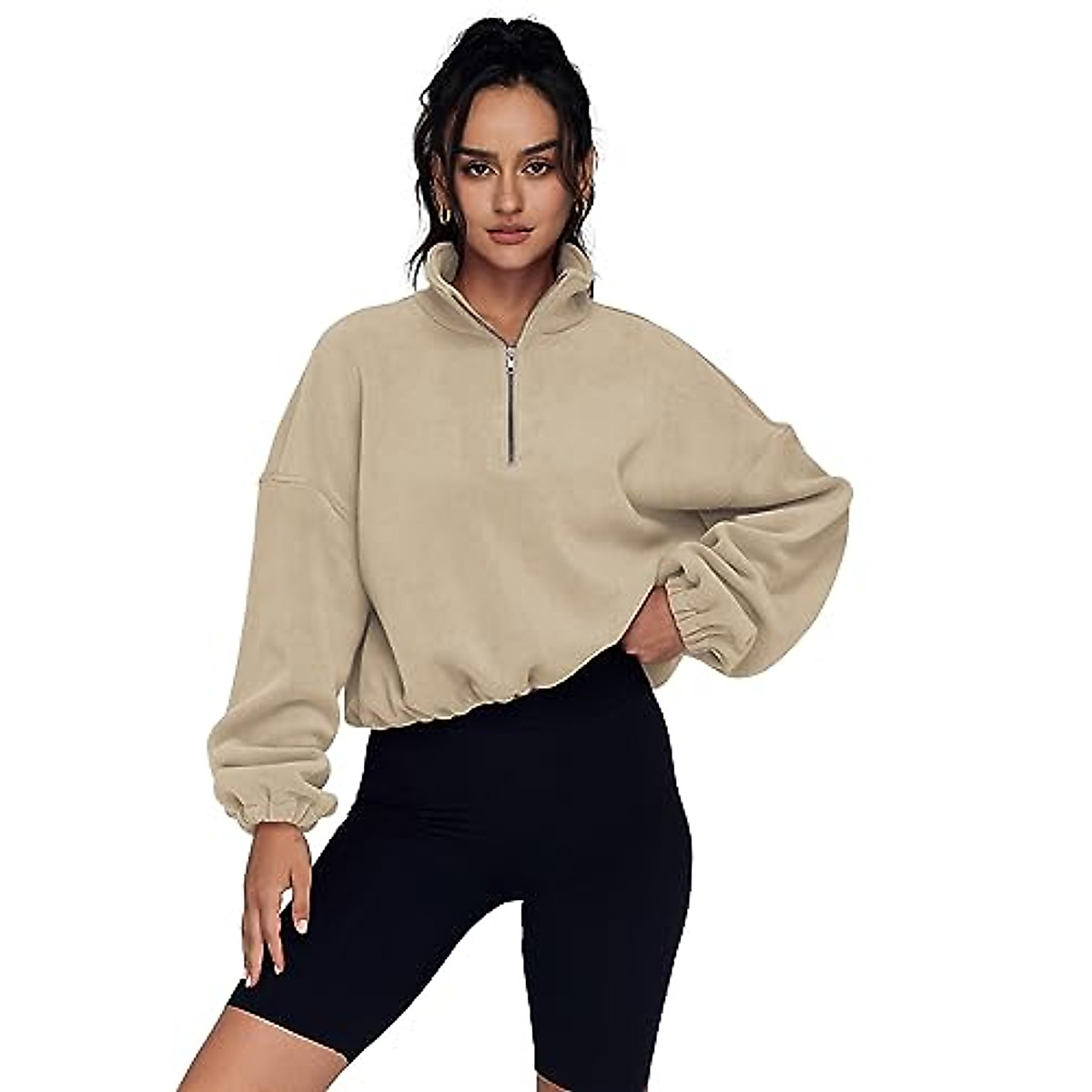 AUTOMET Womens Oversized Sweatshirt Hoodies Half Zip Pullover Trendy Long Sleeve Shirts Tops Y2k Fall Outfits Sweaters Clothes 2023 Khaki