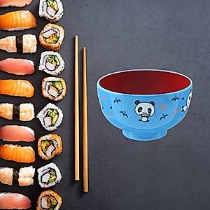 Needzo Small Blue Panda Appetizer Bowl Set, Japanese Dishes for Rice, Ramen, Soup, 3.75 x 2.75 Inches, Set of 2