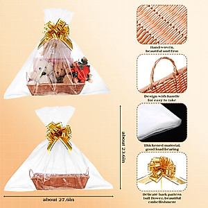 Soaoo 4 Set Baskets for Gifts Empty Bulk 14 x 10 x 2.8 Inch Christmas Large Wicker Storage Basket with Handle and Gift Bags and Golden Bows for Christmas Thanksgiving Party DIY Gifts