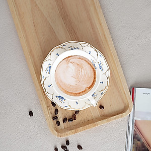 fanquare Blue Tea Cup and Saucer Set for 1, Floral Coffee Cup with Plate Set, English Porcelain Tea Cup, 7.4oz