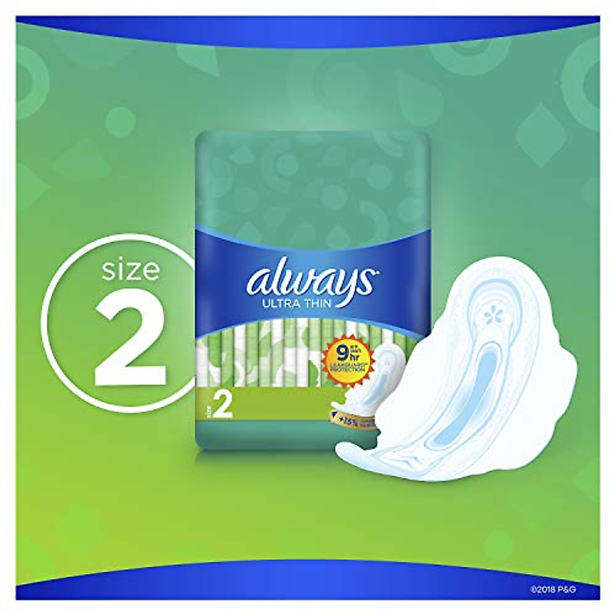 Always Ultra Thin, Size 2, Super Pads with Wings, Unscented, 32 Count