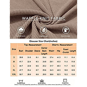 Ekouaer Waffle Knit Pajamas Set Womens Loungewear Short Sleeve Lounge Set 2 Piece PJ Sets S-XXL Black