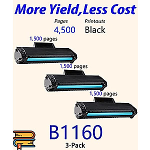 3-Pack ColorPrint Compatible Toner Cartridge Replacement for Dell 1160 B1160w B1160 Work with YK1PM 331-7335 HF44N HF442 B1163w B1165nfw 1163w 1165nfw 1160w B1165 B1163 Laser Printer (Black)