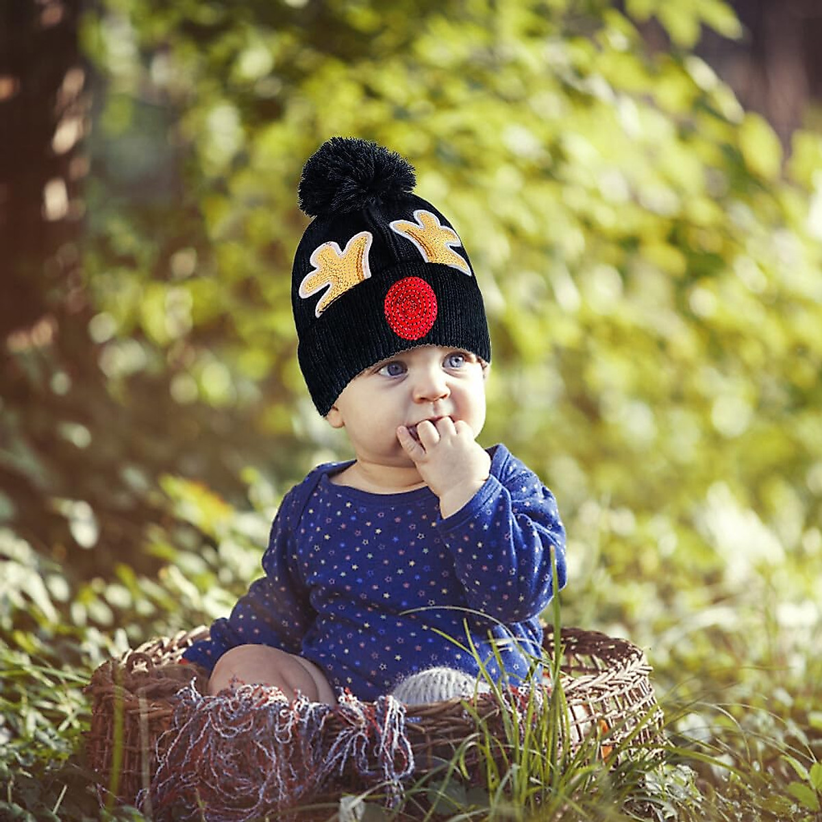 Christmas Beanie Hat for Baby Boys Girls Beanies Kids Winter Hats Children Pompom Knit Warm Caps for 2-5 Year Old White