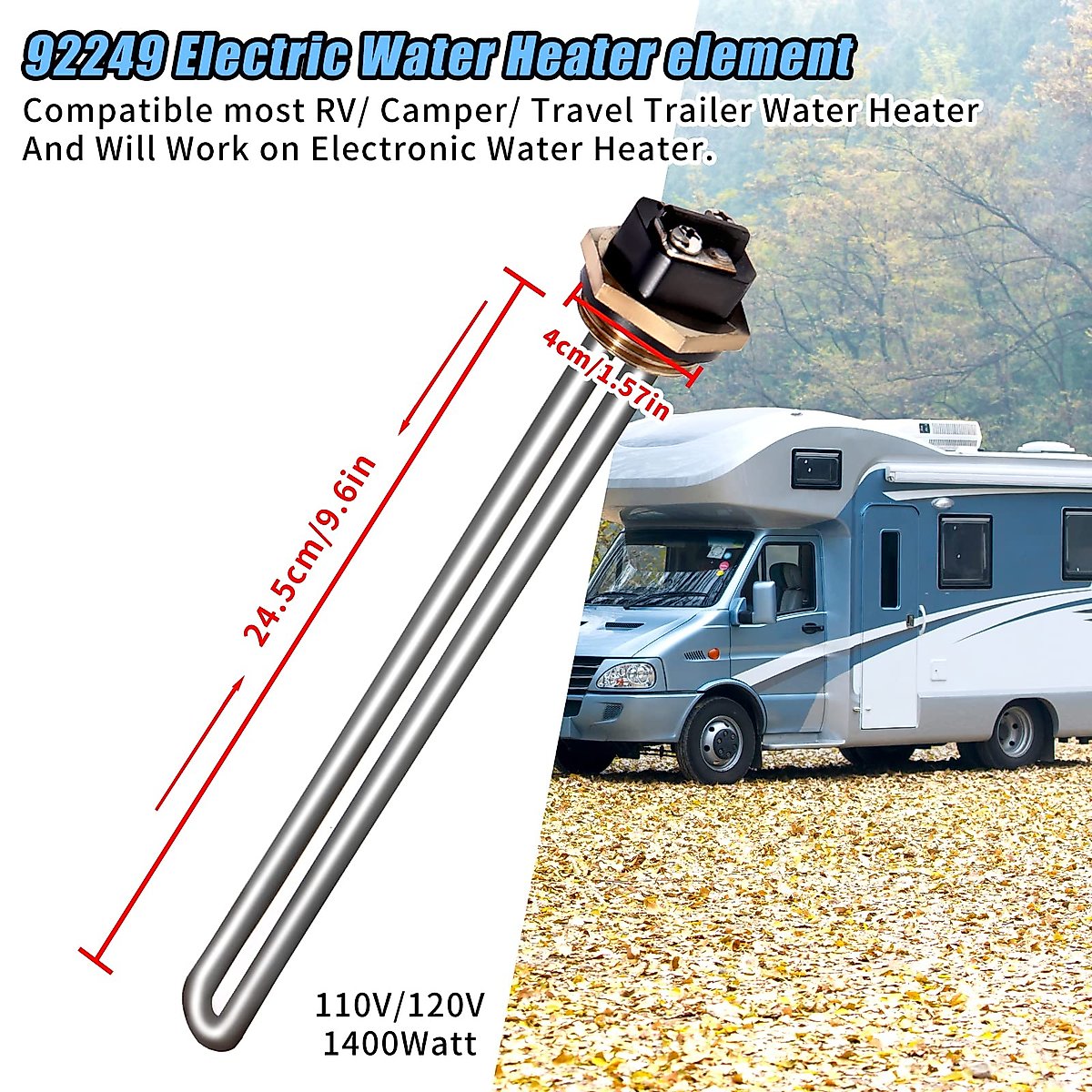 92249 Atwood Water Heater Element FOR Camper RV hot Water Heater Element GCH6-4E GCH6-7E GCH10A-2E GC10A-3E GC10A-2P GC10A-4E GC6AA-10E Fit atwood water heater parts 1400W 110V/120V （Screw-In type）