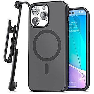Encased MAG SlimShield Designed for iPhone 14 PRO Case with Belt Clip Holster - Compatible with MagSafe (Black)