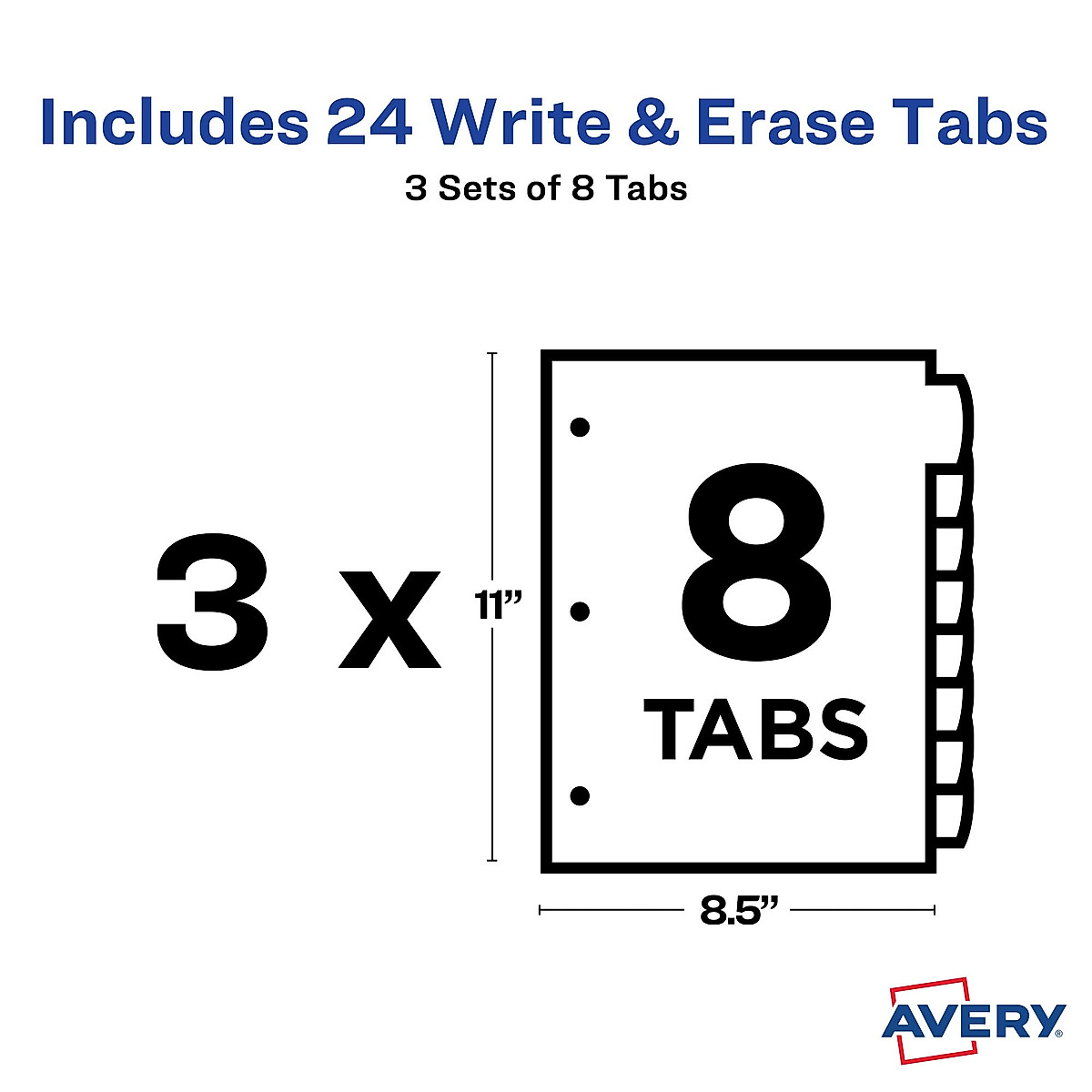 Avery Big Tab Write & Erase Durable Plastic Dividers, 8-Tab Set, Multicolor Brights, 3 Sets (21210)