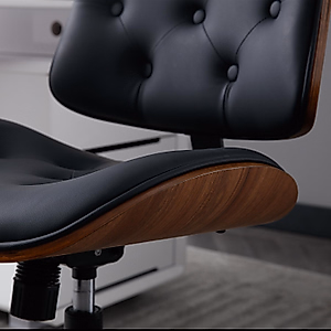 ESTRUCO Armless Home Office Chair Modern Walnut Chair with Wheels Mid Back Swivel Computer Chair No arm Adjustable Height Leather Desk Chair for Reading,Meeting Room (Black)