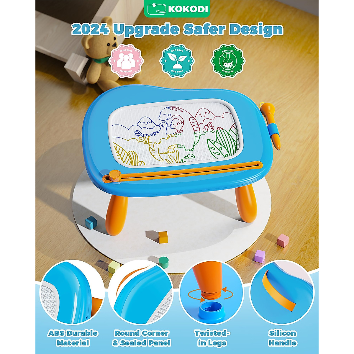 KOKODI Toddler Magnetic Drawing Board with Sturdy Legs, Large Colorful Mess Free Sketch Scribble Doodle Pad, Easter Birthday Gifts Toys for Boys Kids Preschooler Age 18 Month to 1 2 3 Years Old