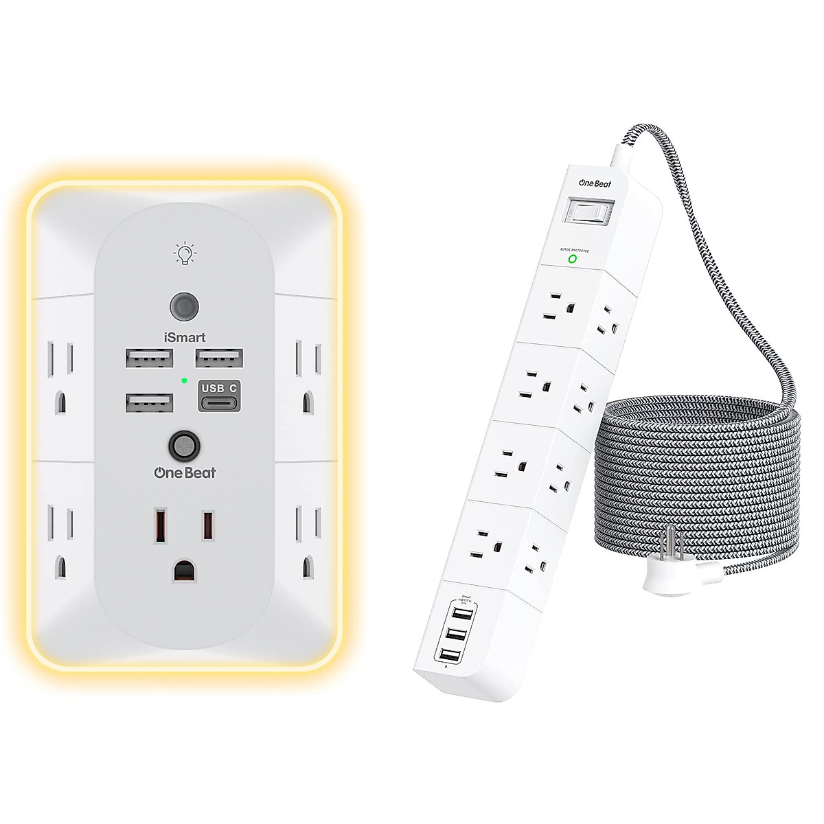 Outlet Extender with Night Light and Surge Protector with USB Bundle