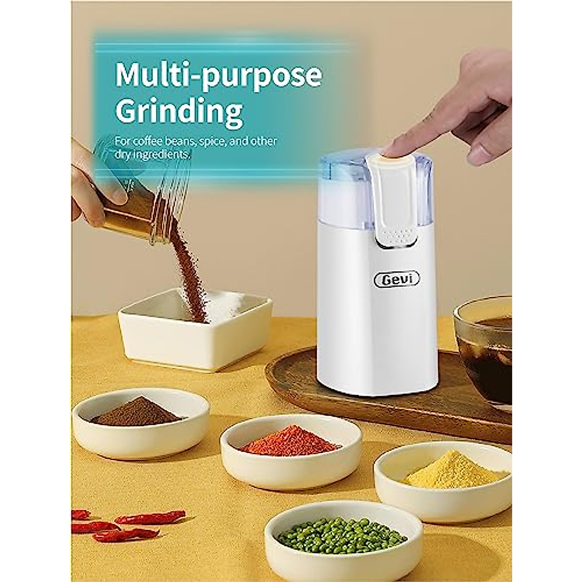 Electric Coffee Grinder Stainless Steel Blade Grinder for Coffee Espresso Latte Mochas, Noiseless Operation.GECGI140-U-1