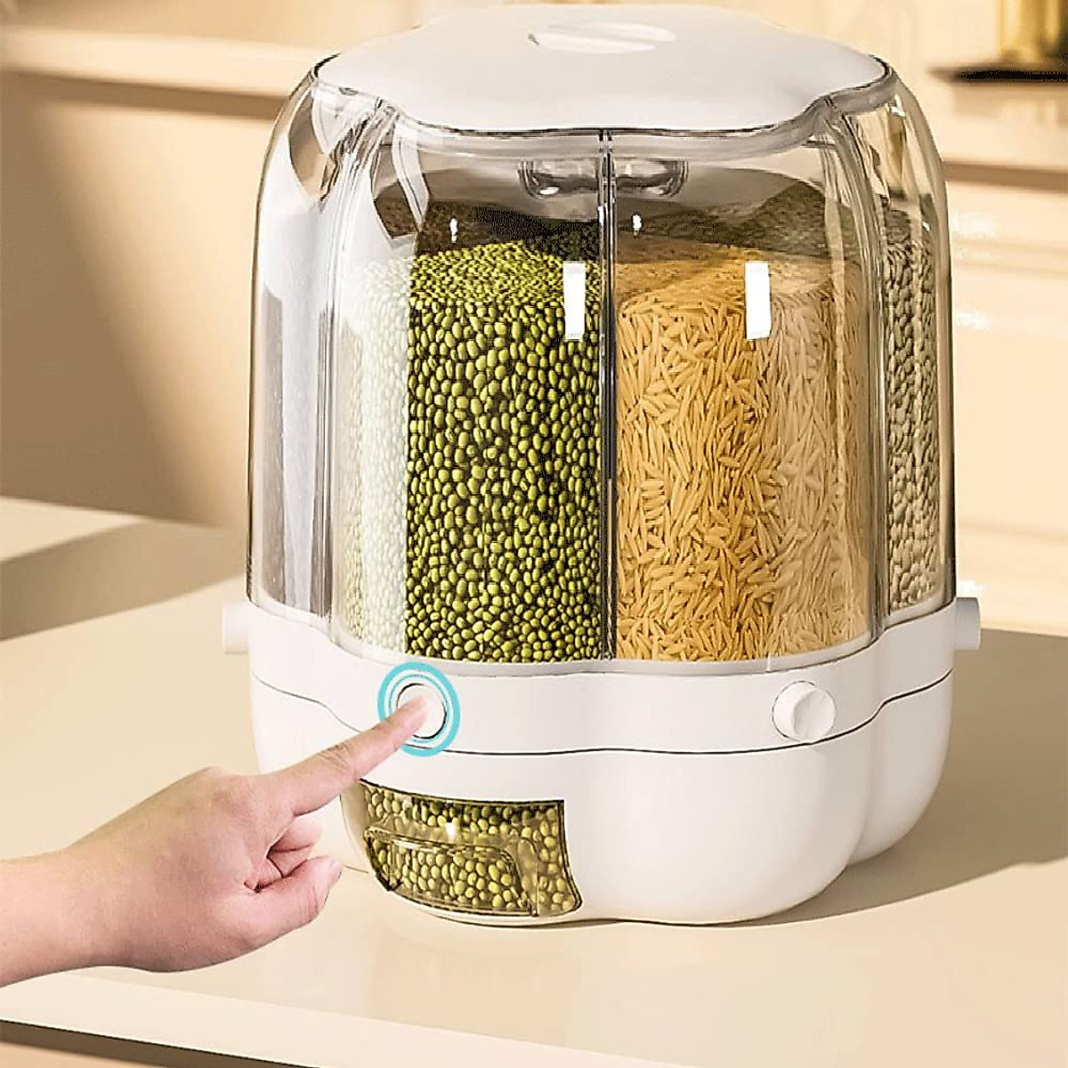NBHH 32Lbs Rice Grain Dispenser, 360° Rotating Grain Storage Food Dispenser,6 Grids Rotating Cereal Grain Kitchen Storage Container Rotatable Sealed Grain for All Beans, Barley, Millet