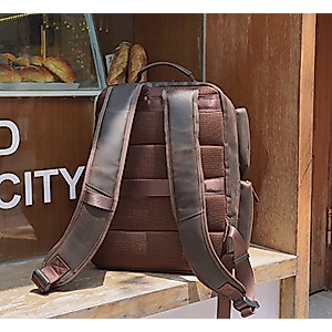 Polare Full Grain Leather Backpack Men's Business Travel Daypacks Camping Weekender Vintage College School Computer Bag Fits up to 15.6 Inch Laptop