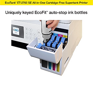 Epson EcoTank ET 2760 Wireless Color Inkjet Cartridge-Free All-in-One Supertank Printer, Mobile Print, Copy Scan, Auto 2-Sided Printing, Voice Activated, with Bonus Black Ink
