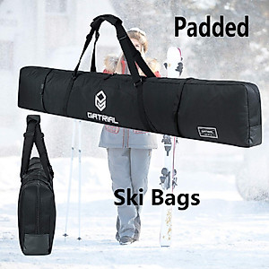G GATRIAL Snow Padded Ski Bags for Air Travel - Single Ski Carry Bag for Cross Country, Downhill, Ski Clothes, Snow Gear, Poles and Accessories for Ski Carrier Travel Luggage Case Black 185CM