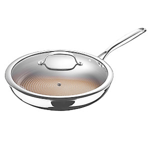 MasterPRO - Giro Collection - 12” Fry Pan with Lid - Tri Ply Stainless Steel Aluminum Core Cookware with Multi-Layer Nonstick Coating - 12” Fry Pan - Metal Utensil Safe