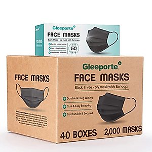Black Disposable Face Mask, 3-Ply Adult Masks, Facial Cover with Elastic Earloops For Home, Office, School, and Outdoors