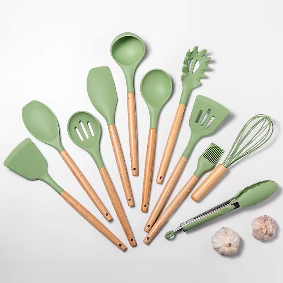13 Pcs Chef Kitchen Cooking Utensils Set, Silicone Kitchen Gadgets Utensil Set （Olive Green）