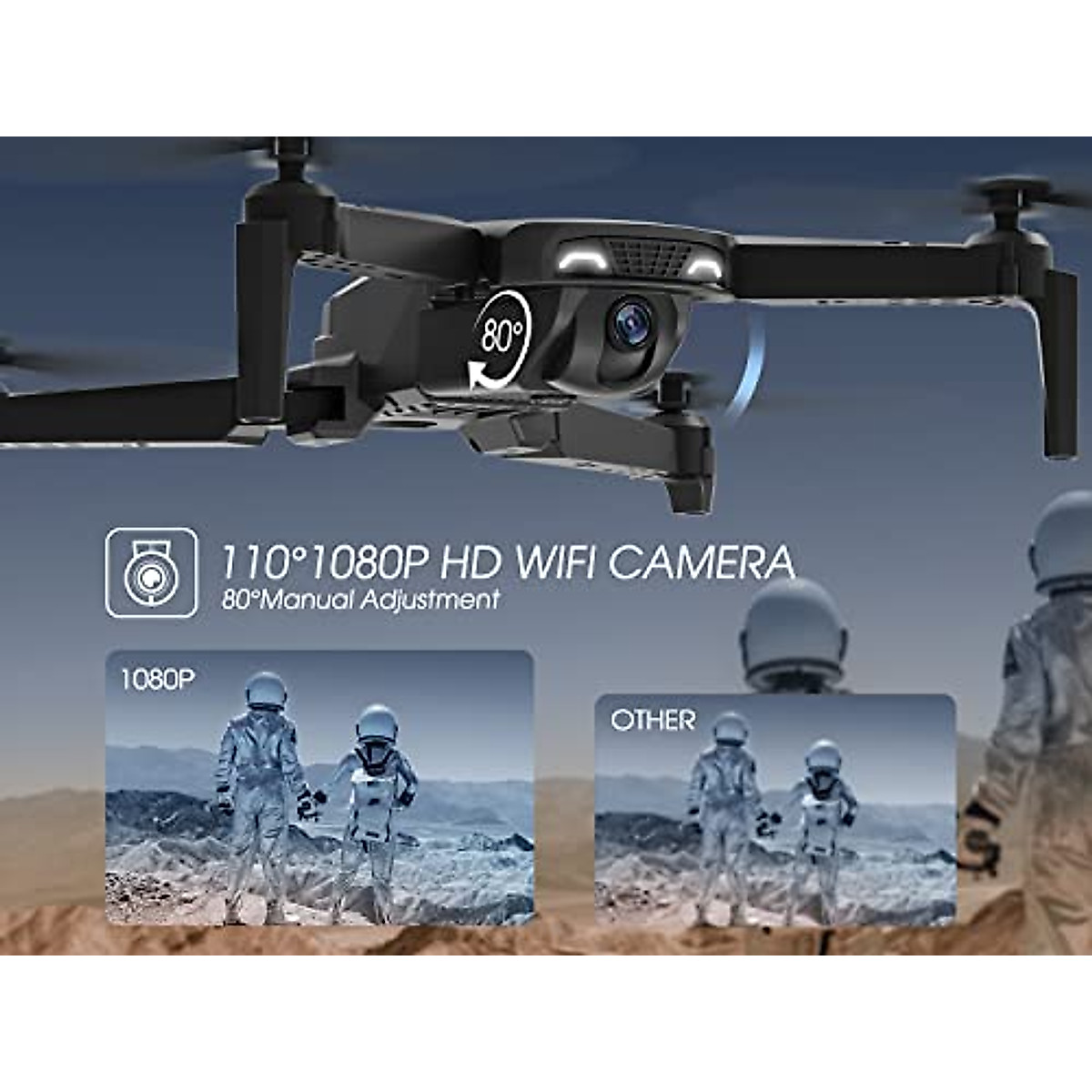 NEHEME NH525 Foldable Drones with 1080P HD Camera for Adults, RC Quadcopter WiFi FPV Live Video, Altitude Hold, Headless Mode, One Key Take Off for Kids or Beginners with 2 Batteries, Upgraded Version