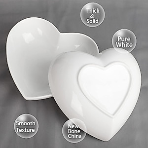 Keponbee Heart Bowls Porcelain 2pcs White Heart-shaped Bowl Dessert Bowls/Salad Bowl 7 inch, 20OZ
