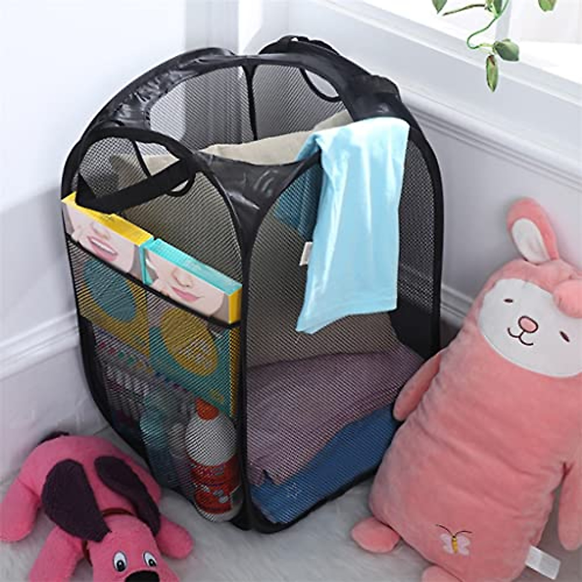 TJLSS Storage Bin Hamper Mesh Bag Organizer Portable Home Foldable Multifunctional Laundry Basket Washing Clothes (Color : Blue, Size : One Size)