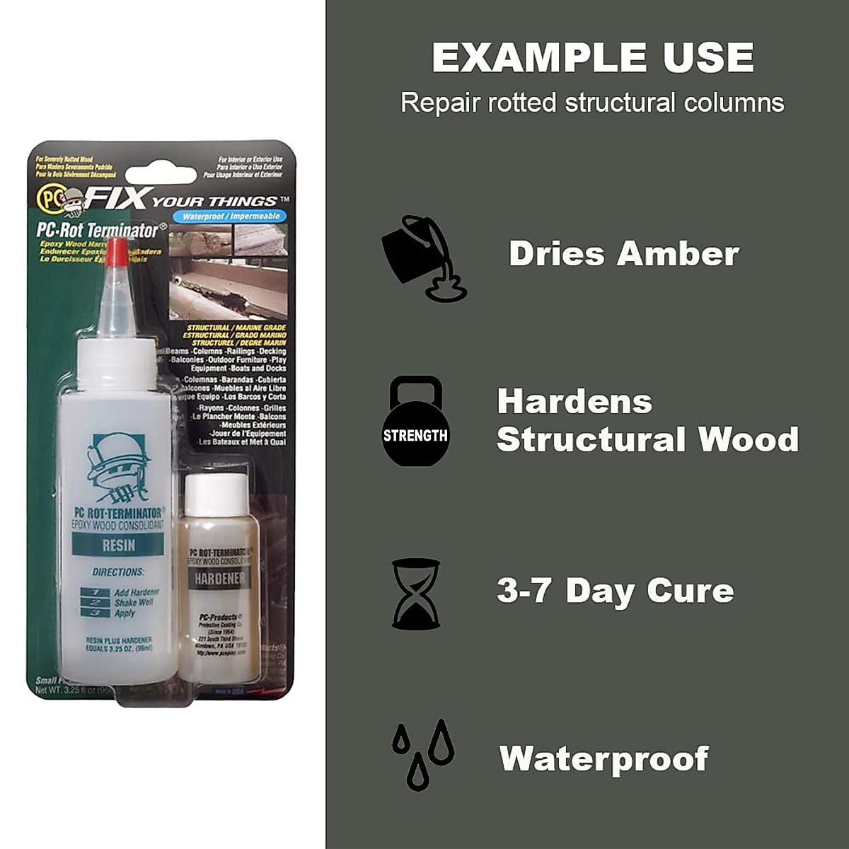 PC Products PC-Rot Terminator Epoxy Wood Hardener, Two-Part 1.5 gal in Two Bottles, Amber 192610