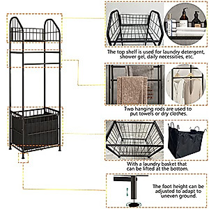 SORCEDAS Towel Rack Standing Bathroom Shelf Laundry Hamper Basket Metal Wire Storage Organizer for Laundry Room Bedroom Living Room, Black