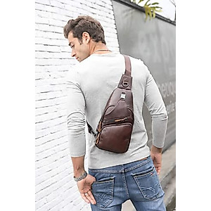 Leather Sling Bag Small Purse for Men Women Crossbady Bag Chest Bags Shoulder Backpack Cross Body Man Womens Water Resistant Vintage