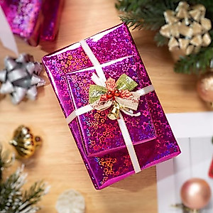 Flyhill Purple Shimmering Floral Wrapping Paper Roll-Holographic Iridescent Foil Gift Wrap for Mother's Day,Birthday,Wedding-17inch*32.8ft (46.8sq.ft.ttl)