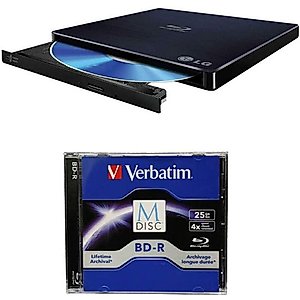 LG 6X WP50NB40 Ultra Slim Portable Blu-ray Writer Bundle with 1 Pack M-DISC BD - Supports M-DISC and BDXL Discs, Mac OS X Compatible (Black, Retail)