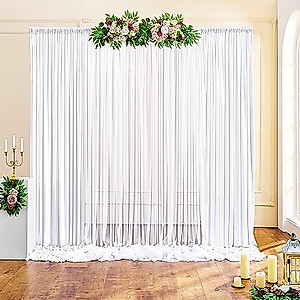 Wrinkle Free White Tulle Backdrop Curtains for Wedding Fabric Party Decorations Backdrops Curtain Sheer Photo Back Drop Drapes Cloth for Baby Shower Birthday Photography Reception 5ftx10ft, 4 Panels