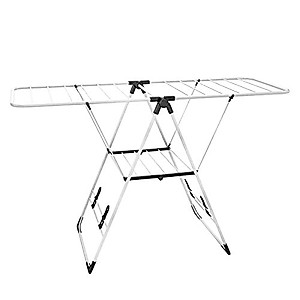 Tangkula Clothes Drying Rack, Collapsible Laundry Rack with Hanging Rods, Shoe Hangers, Adjustable Gullwing and Foldable Design for Space-Saving, Stainless Steel Clothing Shelf