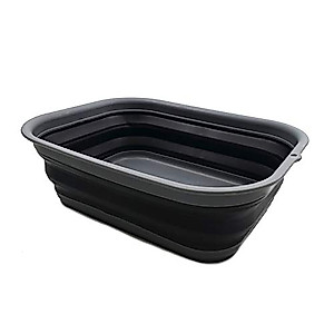 SAMMART 12L (3.17 Gallon) Collapsible Tub - Foldable Dish Tub - Portable Washing Basin - Space Saving Plastic Washtub (1, Grey/Black)