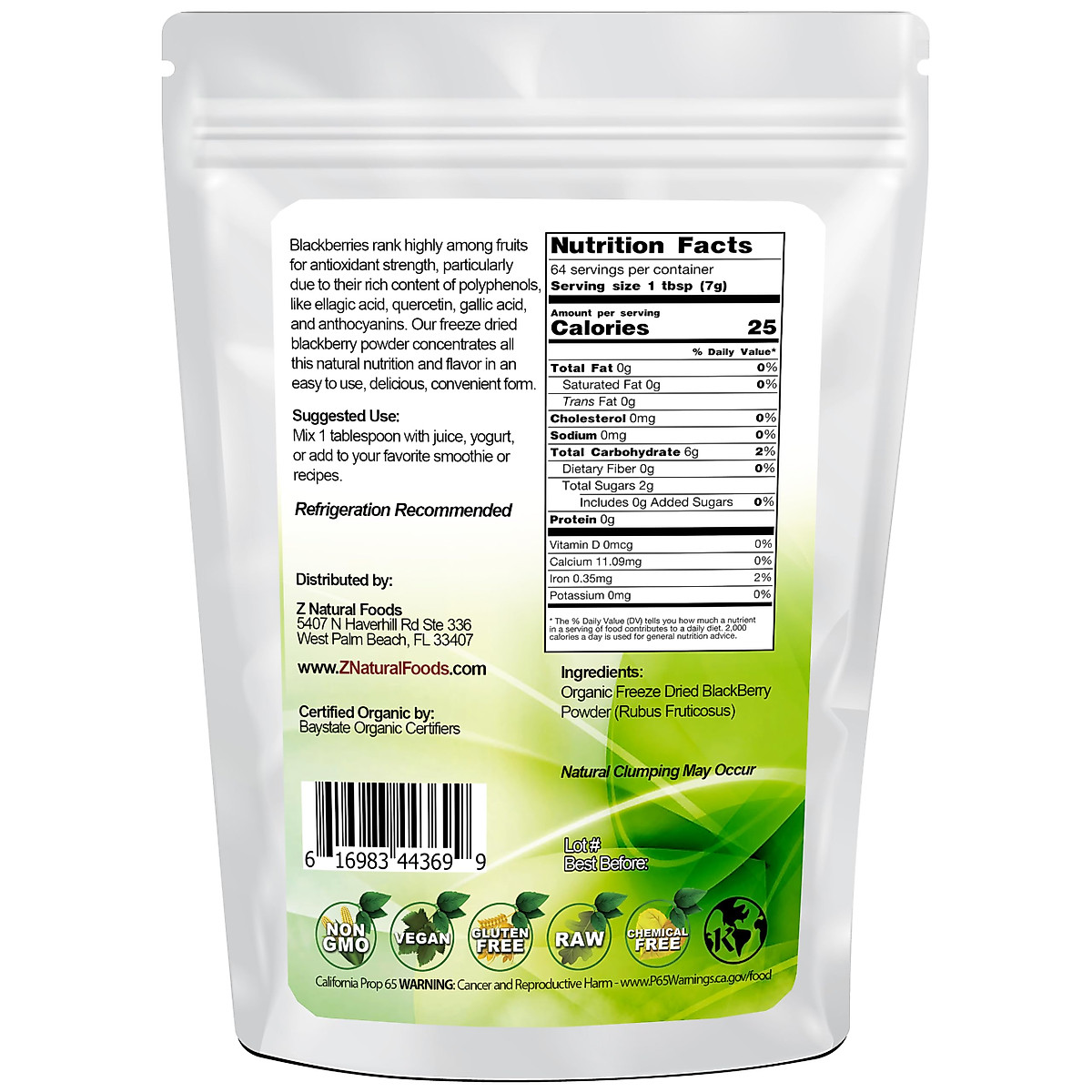 Z Natural Foods Organic Blackberry Powder, Freeze Dried, Antioxidant-Rich Superfood for Heart Health, Mix It Into Smoothie, Juice, Yogurt, and Recipes, Raw, Vegan, Non-GMO, Gluten-Free, 1 lb