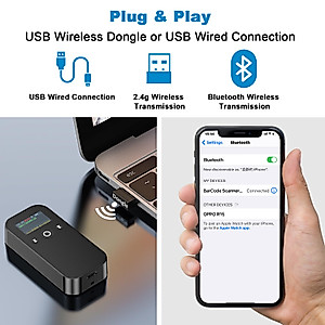 Bluetooth Barcode Scanner Portable 1D USB Laser Mini Bar Code Reader 3-in-1 Bluetooth & USB Wired & 2.4G Wireless Bar Code Reader Scanner Compatible Windows, Mac,Android, iOS or Phones