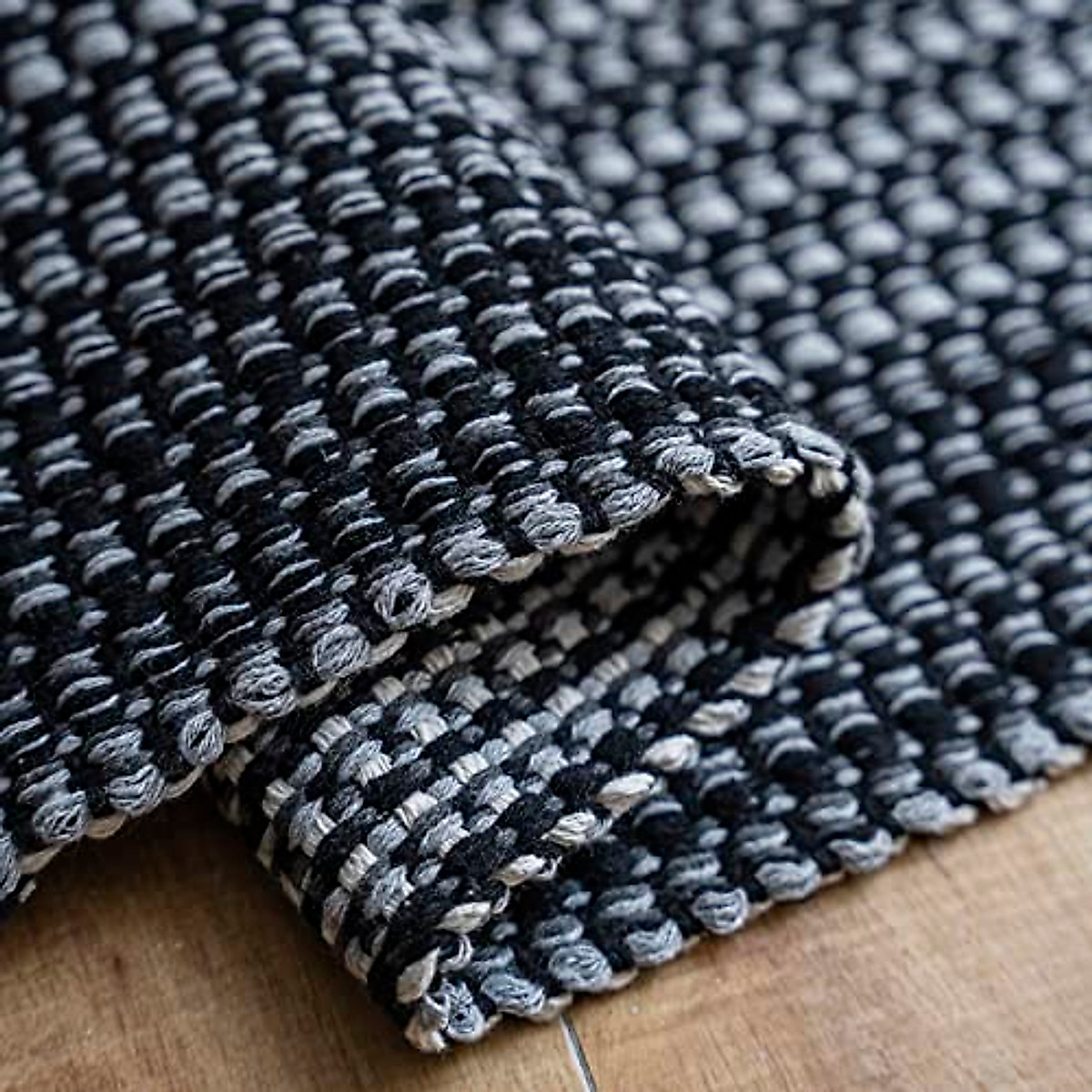 Uphome Washable Hallway Runner Rug, 2' x 6' Cotton Reversible Kitchen Rug Runner, Black Long Laundry Room Rug, Modern Farmhouse Woven Carpet for Bathroom Entryway Bedroom Foyer