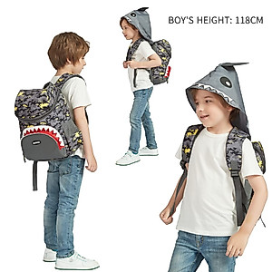 GEIHAB Shark Kids Backpack for Boys, 13 Inch Toddler Bookbag for Travel Elementary School Preschool with Waterproof Cap