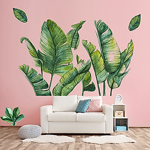 Big Green Leaf Wall Stickers Tropical Plant Leaves Window Decals Decorations Murals Wall Art Decorative Sticker for Kids Living Room Bedroom Nursery Playroom Cute Holiday Jungle Party Decor Supplies